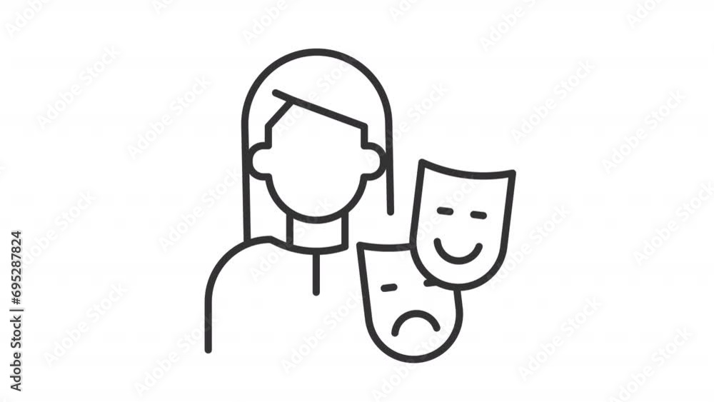 2D black simple thin line animation of female persona icon, HD video ...