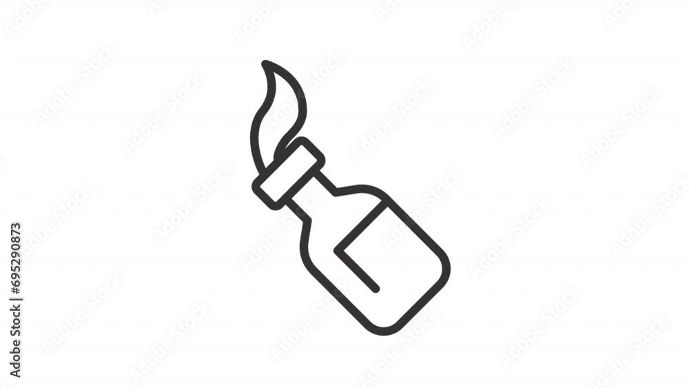2D black simple thin line animation of molotov cocktail icon, HD video ...