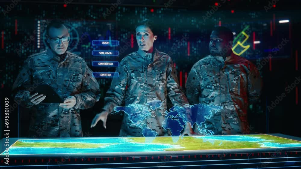 Futuristic High-Tech Warfare: Military Intelligence Specialists use ...