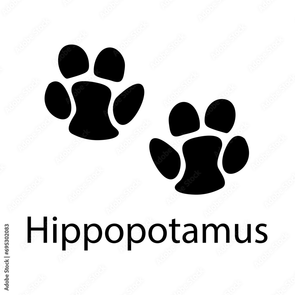 Hippopotamus paw print black isolate on white background .African ...