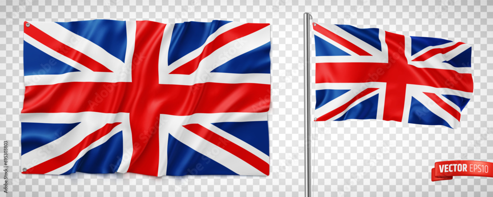 Vector realistic illustration of United Kingdom flags on a transparent ...