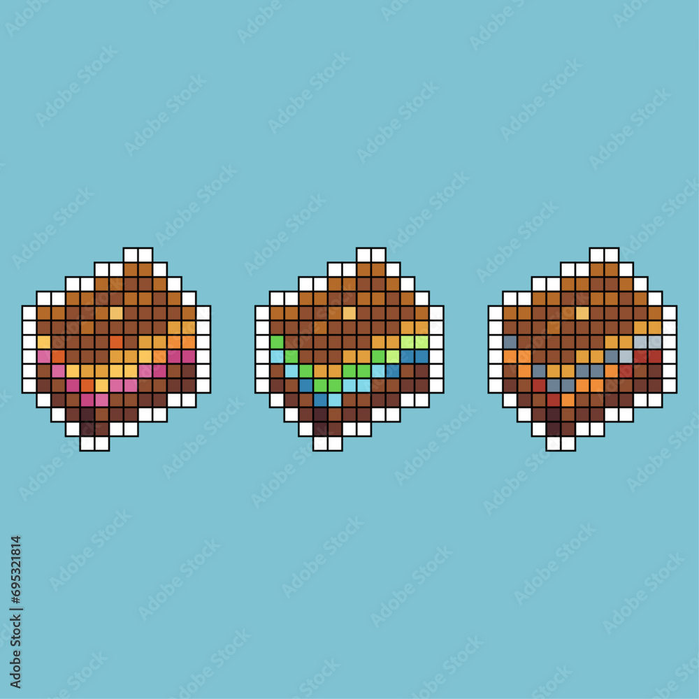 Pixel art stroke sets of cake food icon with variation color item asset ...