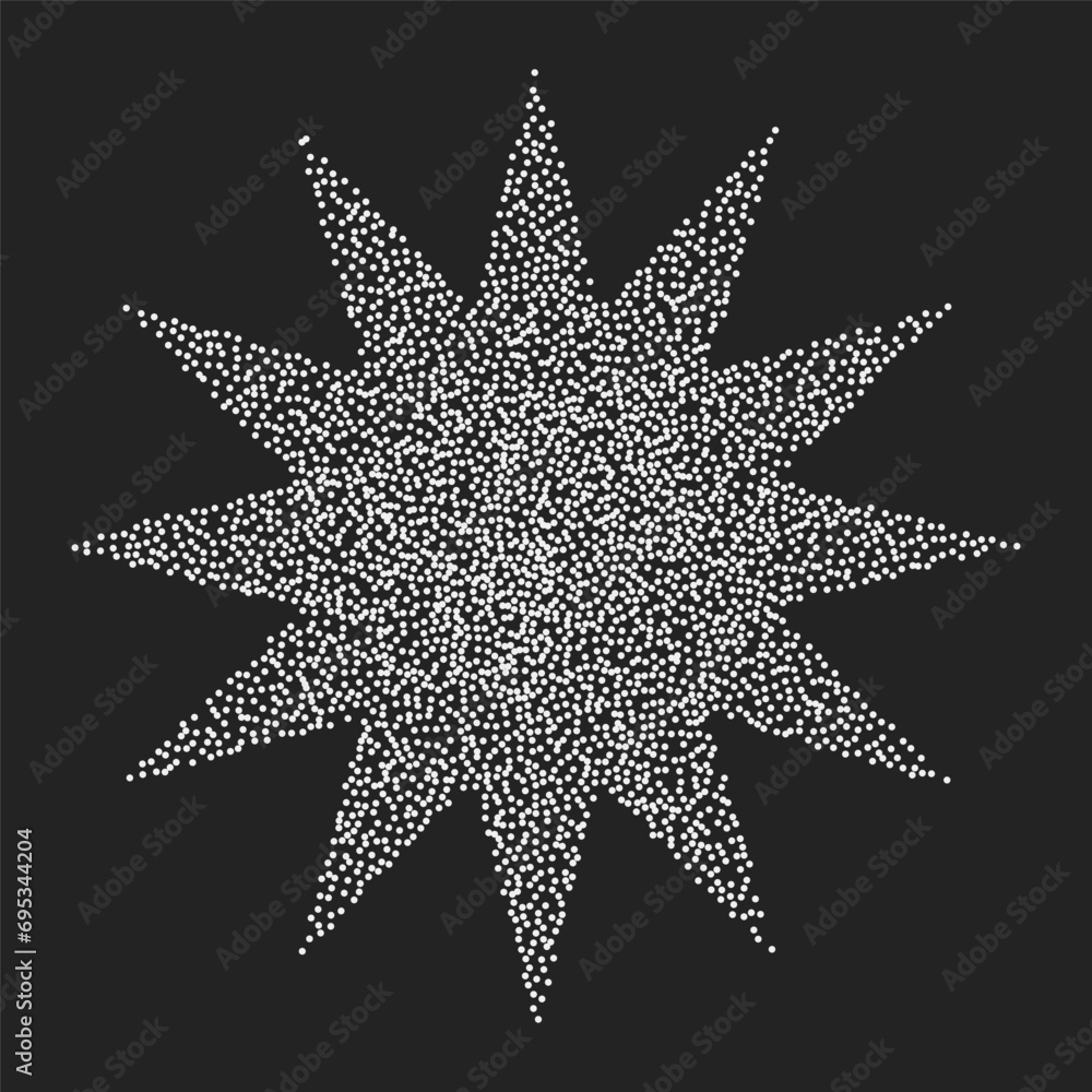 Vintage star with nine rays of white dots on a dark background. Vector ...