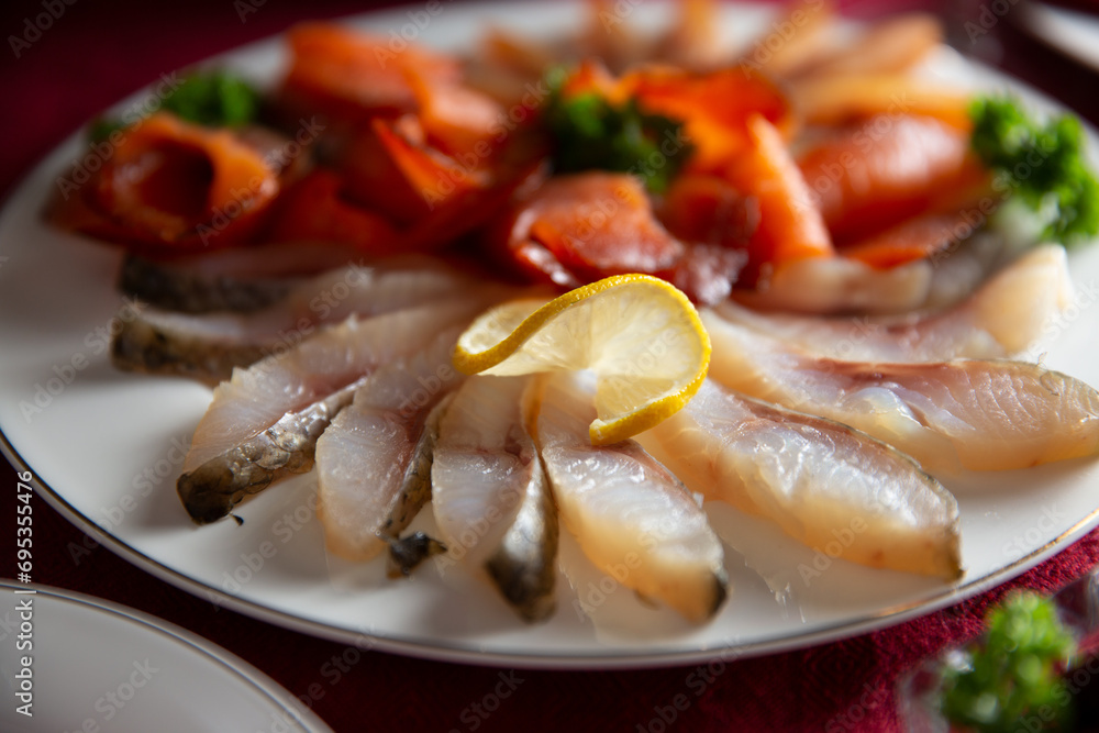 Festive fish table with Cold Smoked Salmon, Cold Smoked Whitefish and ...