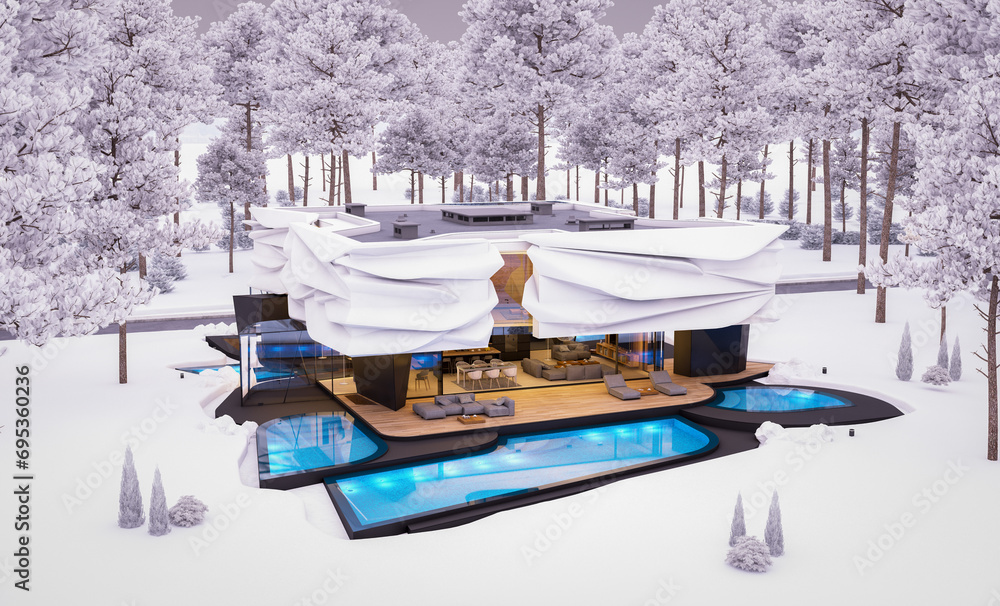 3d rendering of cute cozy modern house with bionic natural curves ...