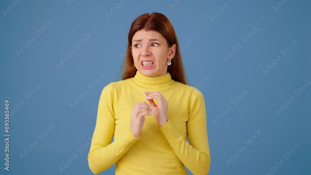 Scared woman overcomes stress with breathing exercises vídeo de Stock ...