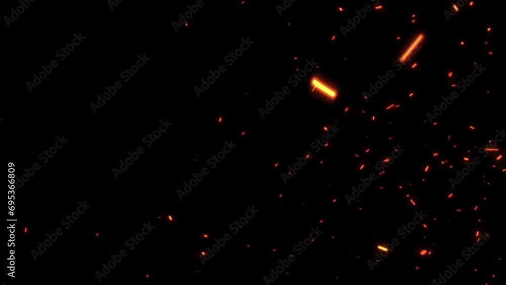 Loop glow fire particles sparks rising up on black abstract background ...