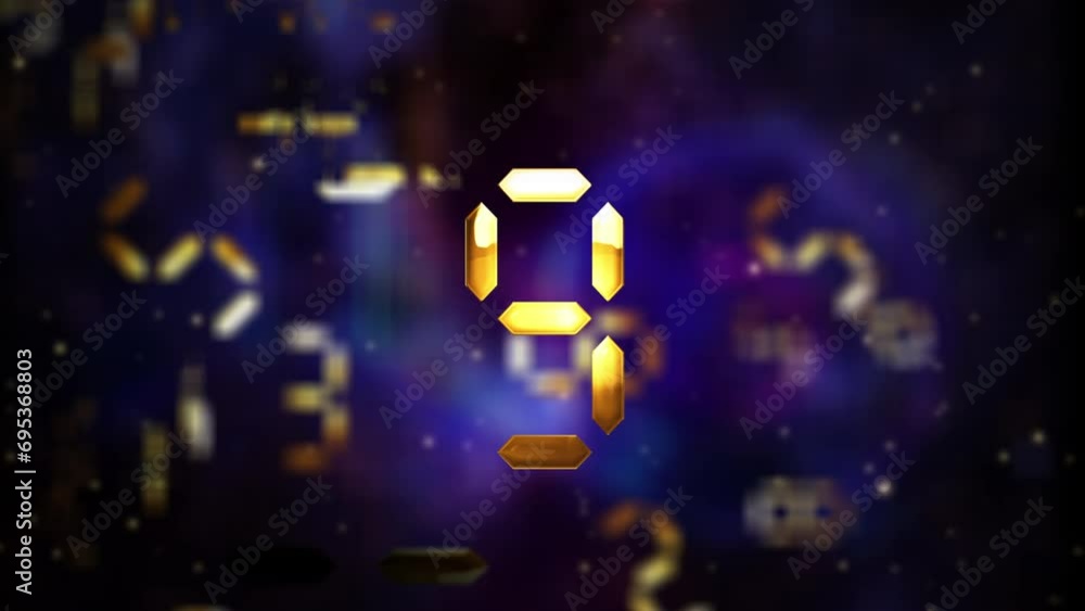 4K 3D high-tech futuristic colorful animation of digital countdown ten ...