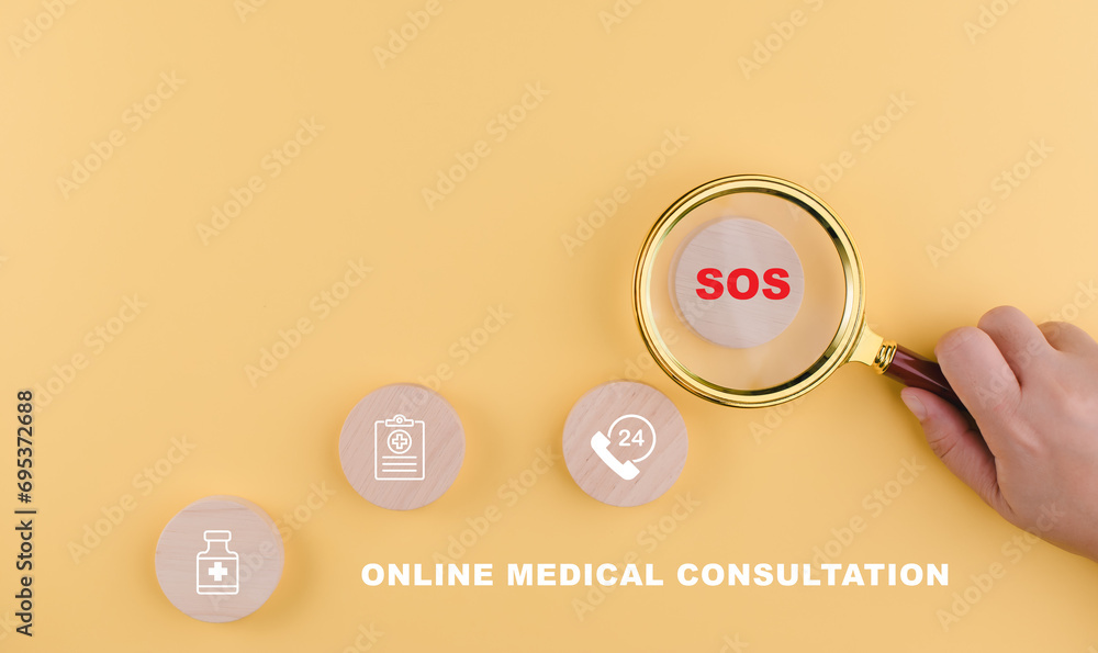 SOS Emergency applications from concept.Wooden cubes Health insurance ...