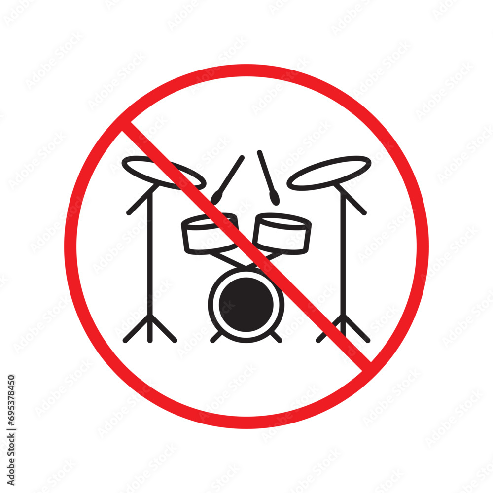 No music icon. Forbidden drums icon. Prohibited drums vector icon ...