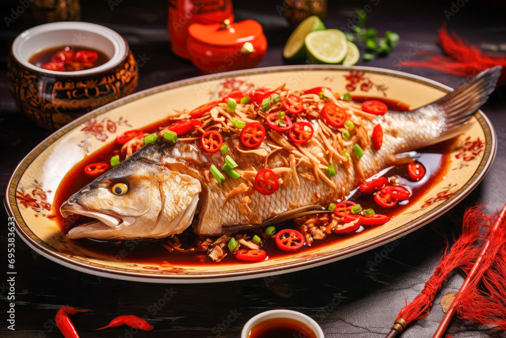 Chinese Steamed Fish Steamed fish with ginger and soy, chinese new year ...