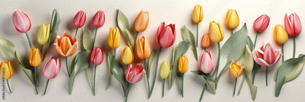 Tulip Spring Flowers Leaves Collection Isolated , Banner Image For ...