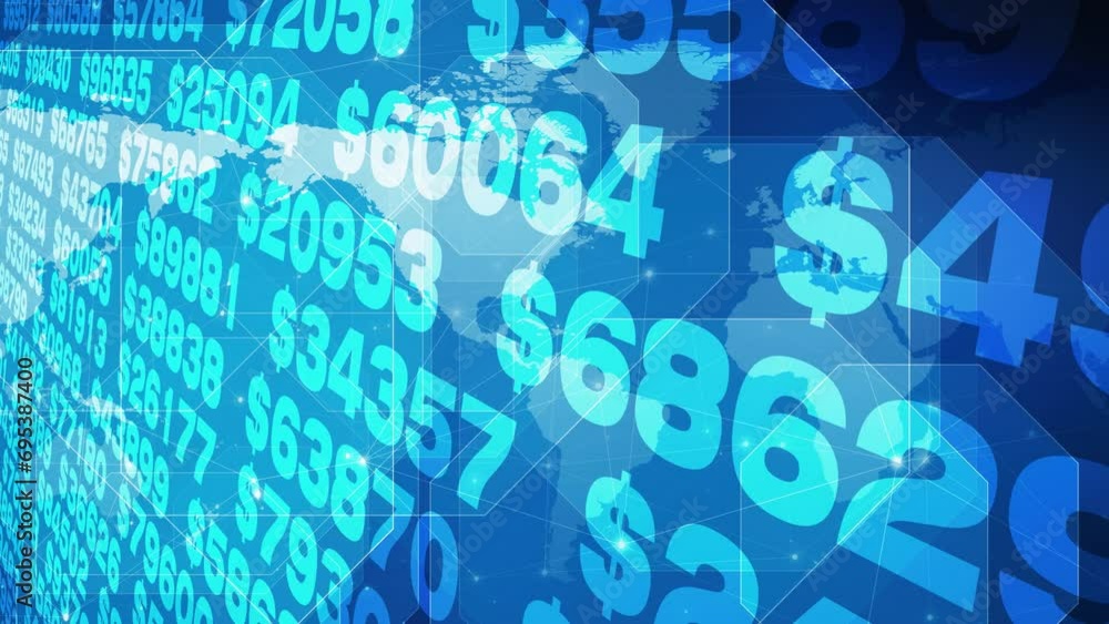 Digital money changing world map with dollars as background of global ...