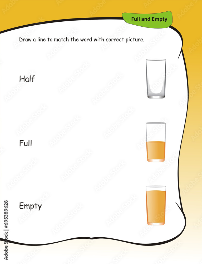 Match words with the correct pictures worksheets for kids. Full, half ...