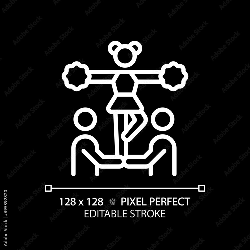 Cheerleading white linear icon for dark theme. Supporting sport team ...