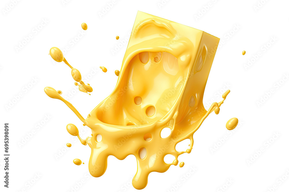 Piece of Cheese with drip and melting sauce splashing isolated on ...