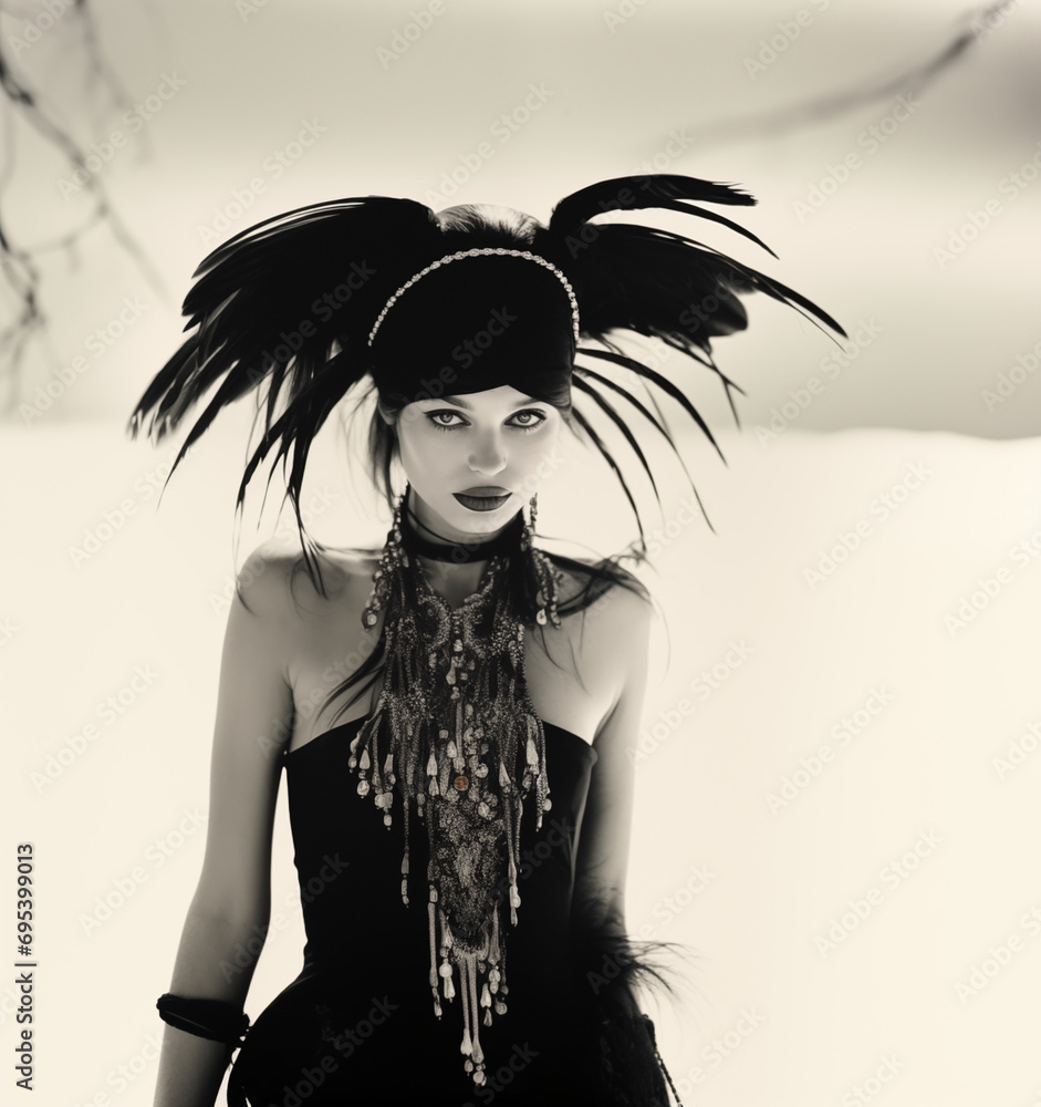 Beautiful Model girl at Burning Man Festival ,black and white as ...