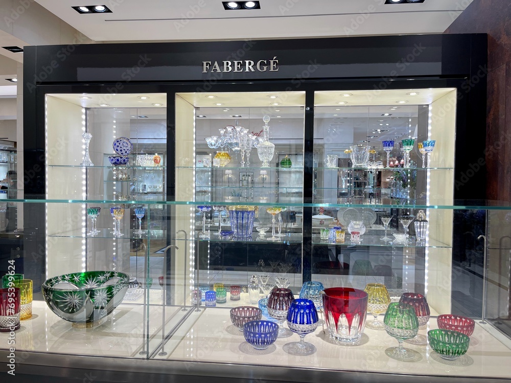 Products of world famous Faberge brand in stylish branded showcase ...