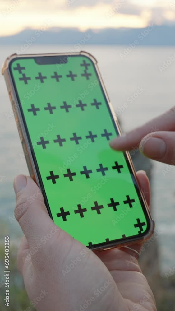 Smartphone with a Green Screen Mockup and Tracking Markers, Pinch Zoom ...