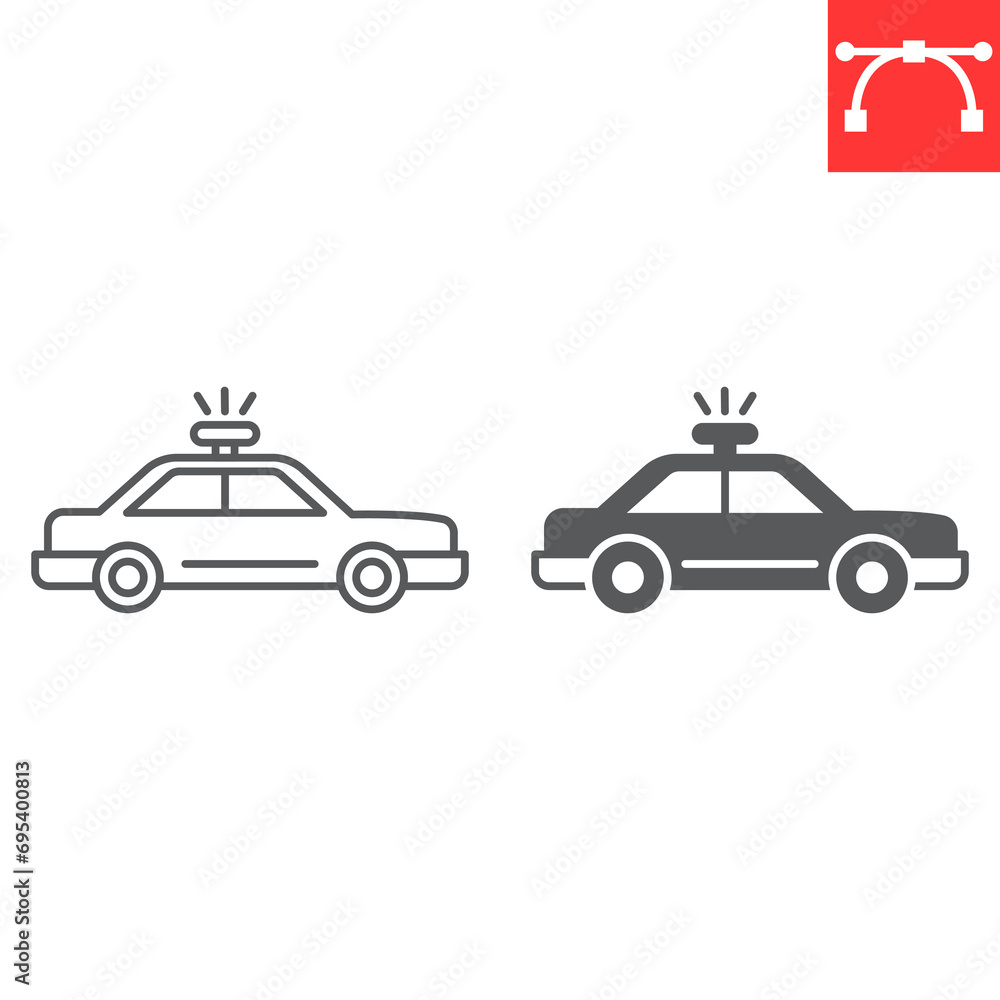 Police car line and glyph icon, transportation and vehicle, police car ...