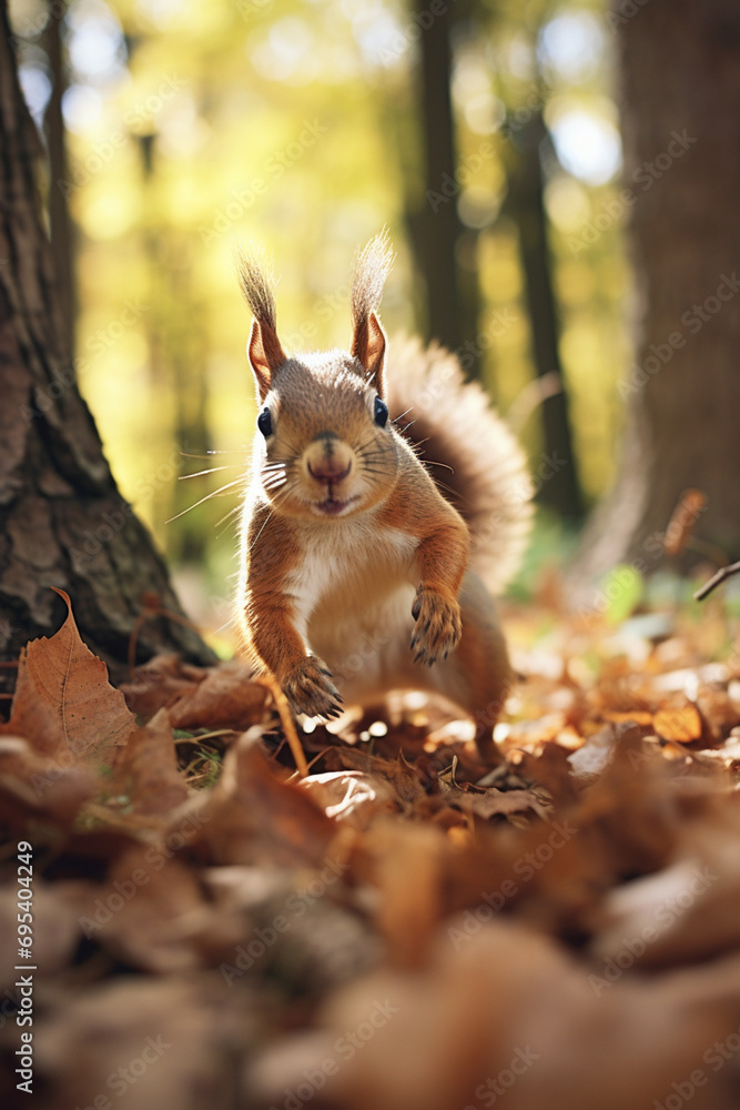 A spirited scene of a squirrel engaged in a scamper, adding a dynamic ...
