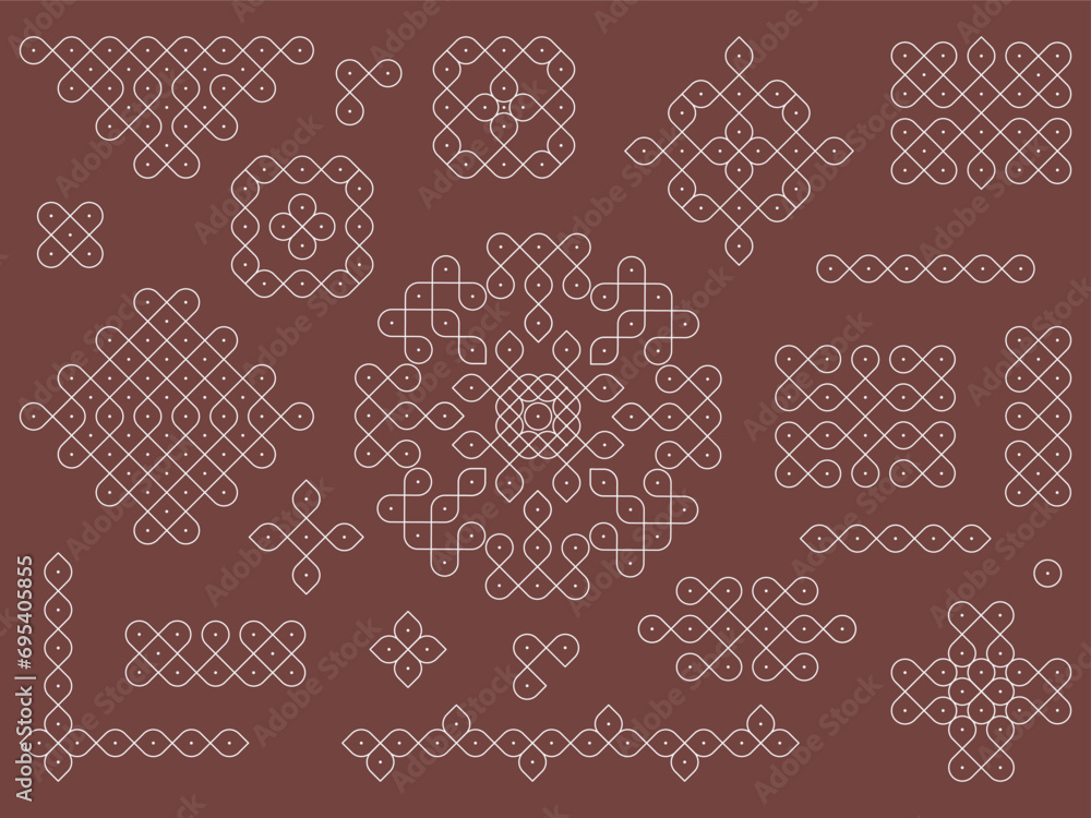 Indian Traditional and Cultural Kolam design vector, set of home decor ...