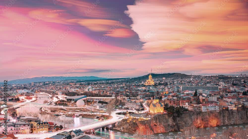 Vidéo Stock Tbilisi, Georgia. 4k Time Lapse Georgian Capital Skyline ...