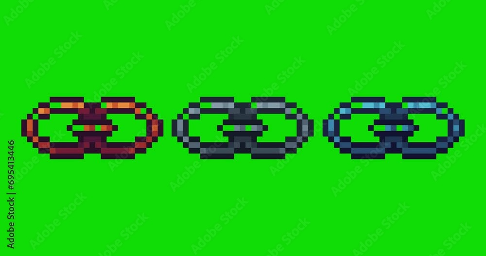 Green screen of chain, chain linked icon bits pixel slowly appeared and ...