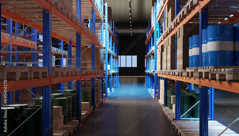 Chemical storage warehouse. Containers for chemical liquids. Warehouse ...