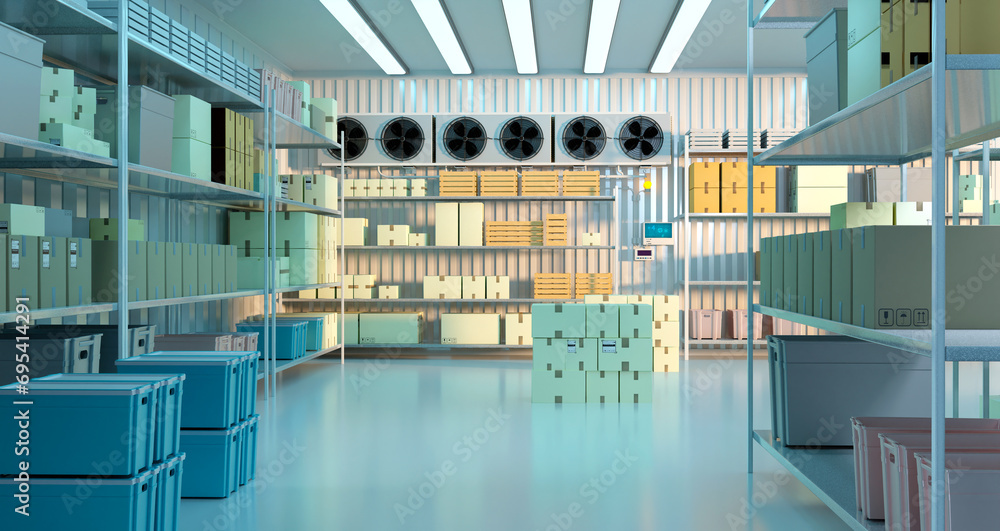 Refrigeration Chamber for Food Storage. Metal Shelves and Racks for ...