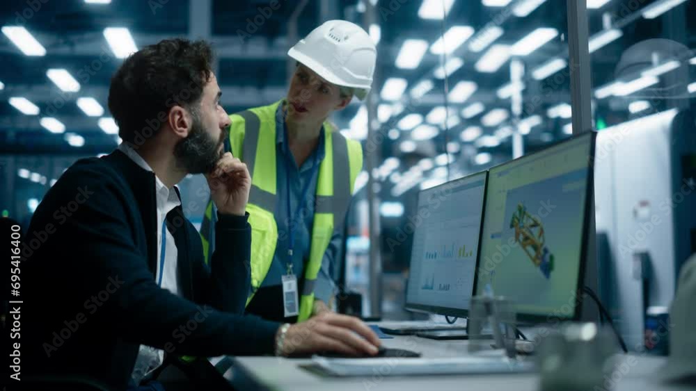 Car Factory Office: Latin Male Auto Engineer Showing Transmission 3D ...