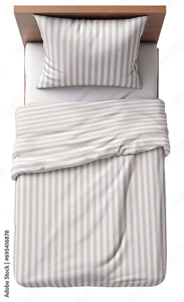 Single Bed With Striped Linen. Top view. Interior Design Template For ...