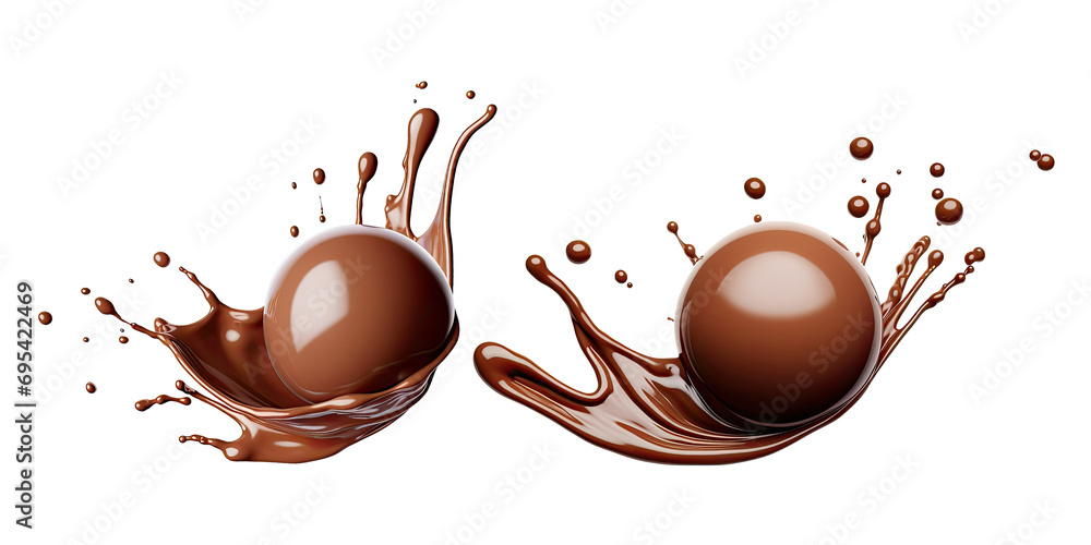 Chocolate ball falling with sauce splashing in the air isolated on ...