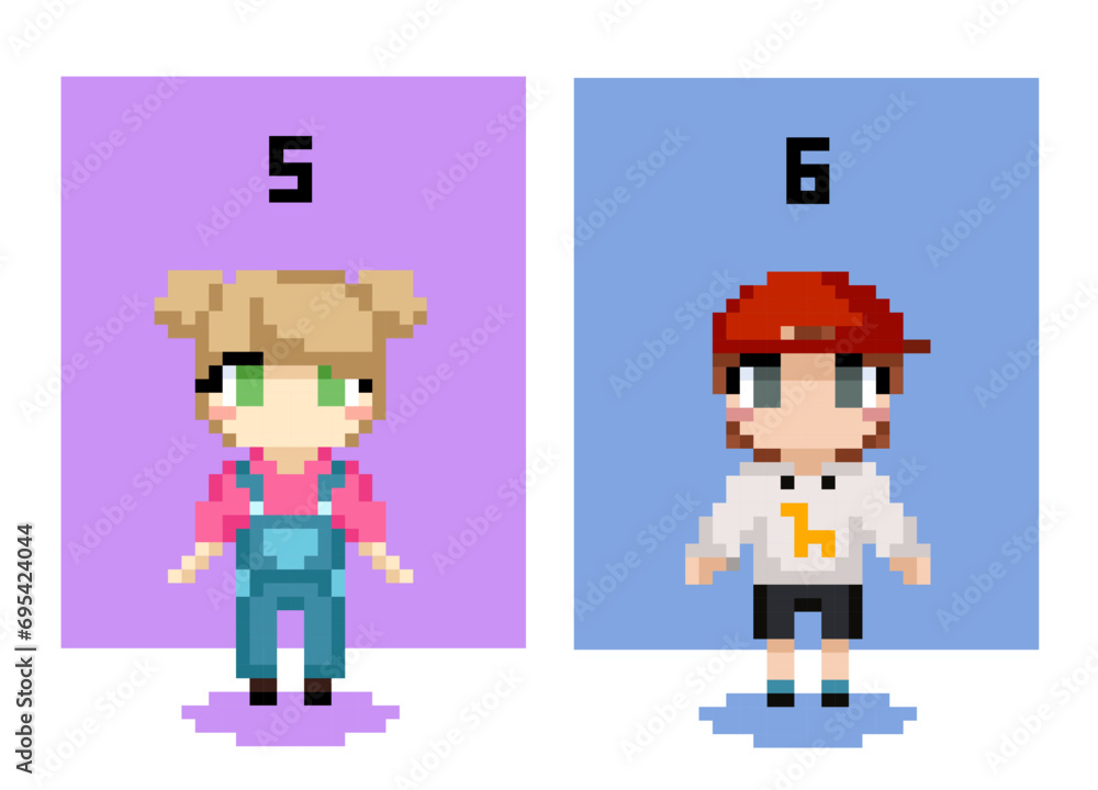 Set of people in pixel art style. 8 bit characters for video game. Cute ...
