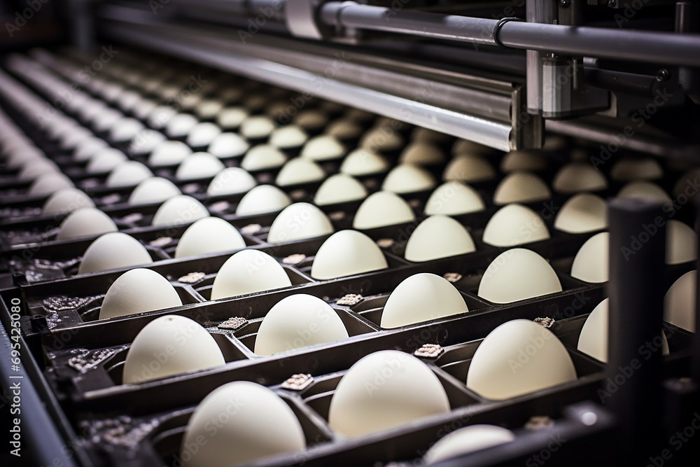 Production of chicken eggs, the process of production and sorting of ...