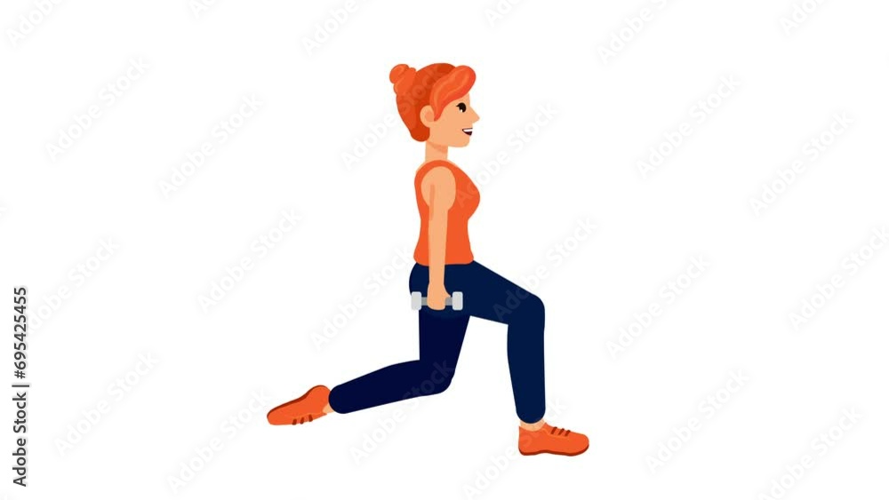 Fitness woman exercising. Looped 2D animation with young girl character ...