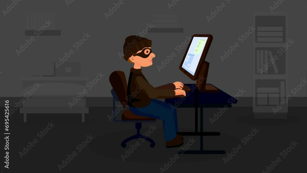 A male thief who steals computer spoofing. 2D Animation. Widespread ...