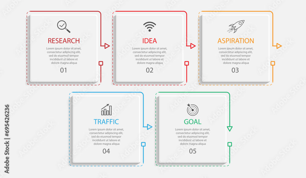 simple infographic design with thin lines of 5 interconnected parts ...