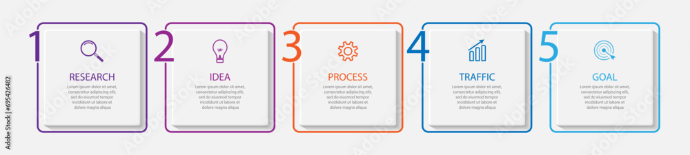 simple infographic design with thin lines of 5 interconnected parts ...