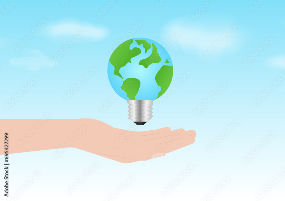 Hand Holding Earth Light Bulb. Save the World, Electricity and Energy ...