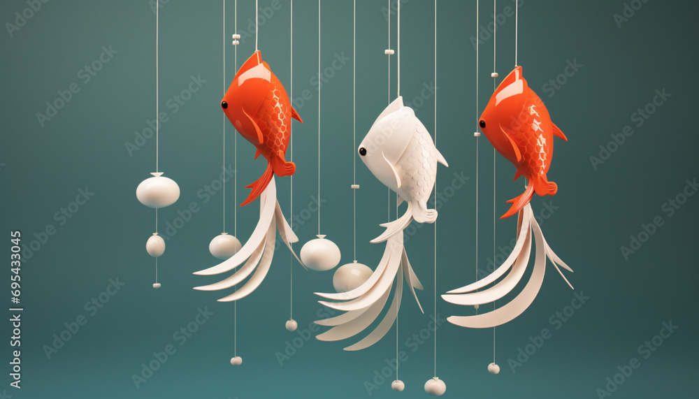 Design a 3D-printable mobile with koi fish suspended from different ...