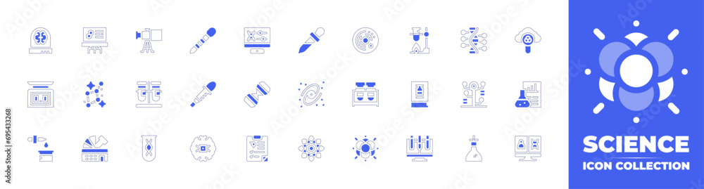 Science icon collection. Duotone style line stroke and bold. Vector illustration. Containing ...