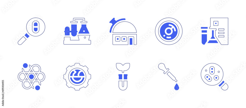 Science icon set. Duotone style line stroke and bold. Vector ...