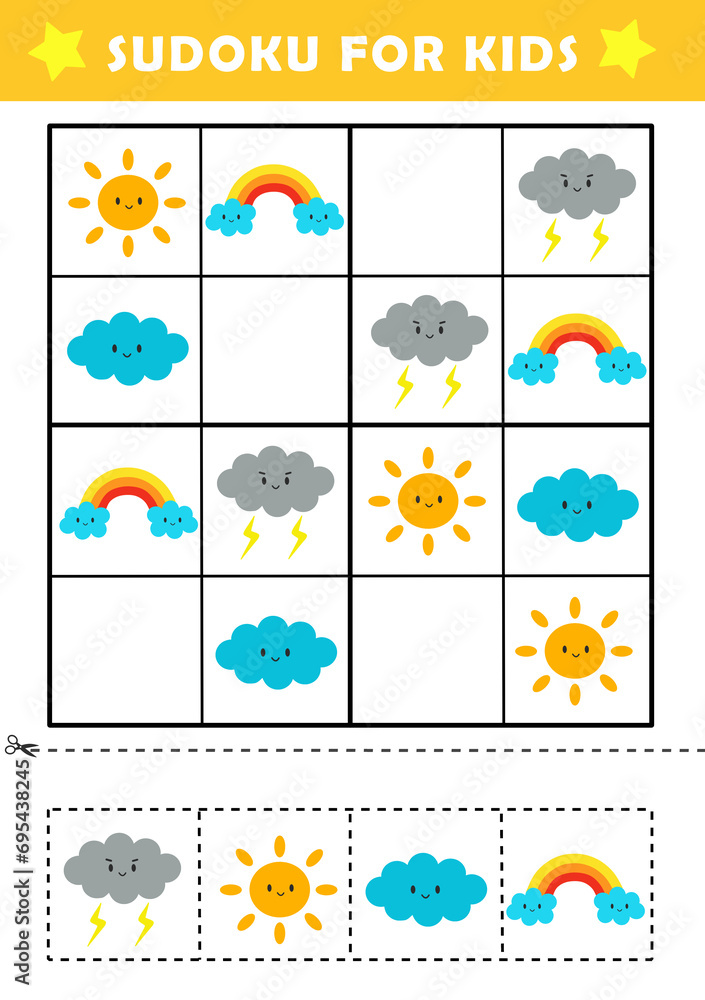 Sudoku logical reasoning activity for kids. Fun sudoku puzzle with cute ...