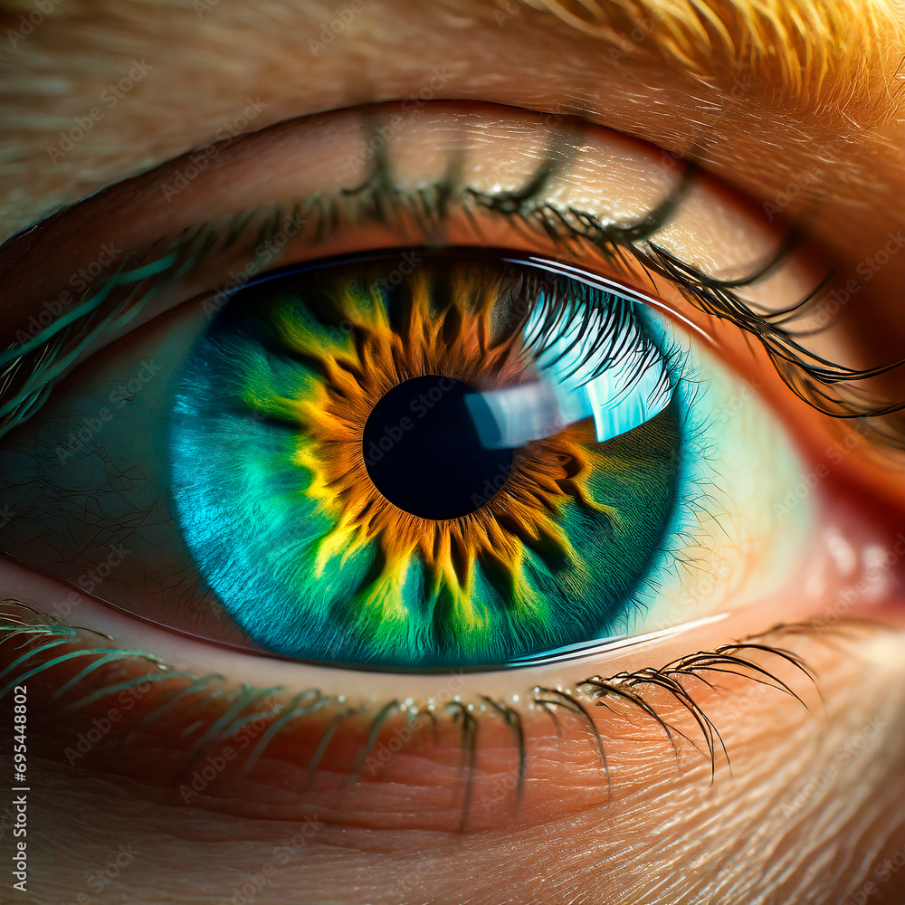 Detail of the iris of the human eye with blue and green colors. Very ...