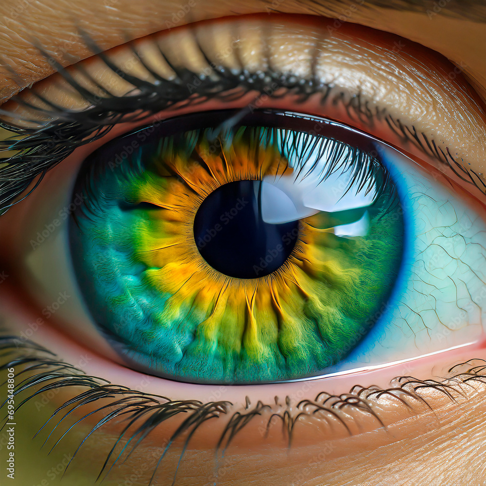 Detail of the iris of the human eye with blue and green colors. Very ...