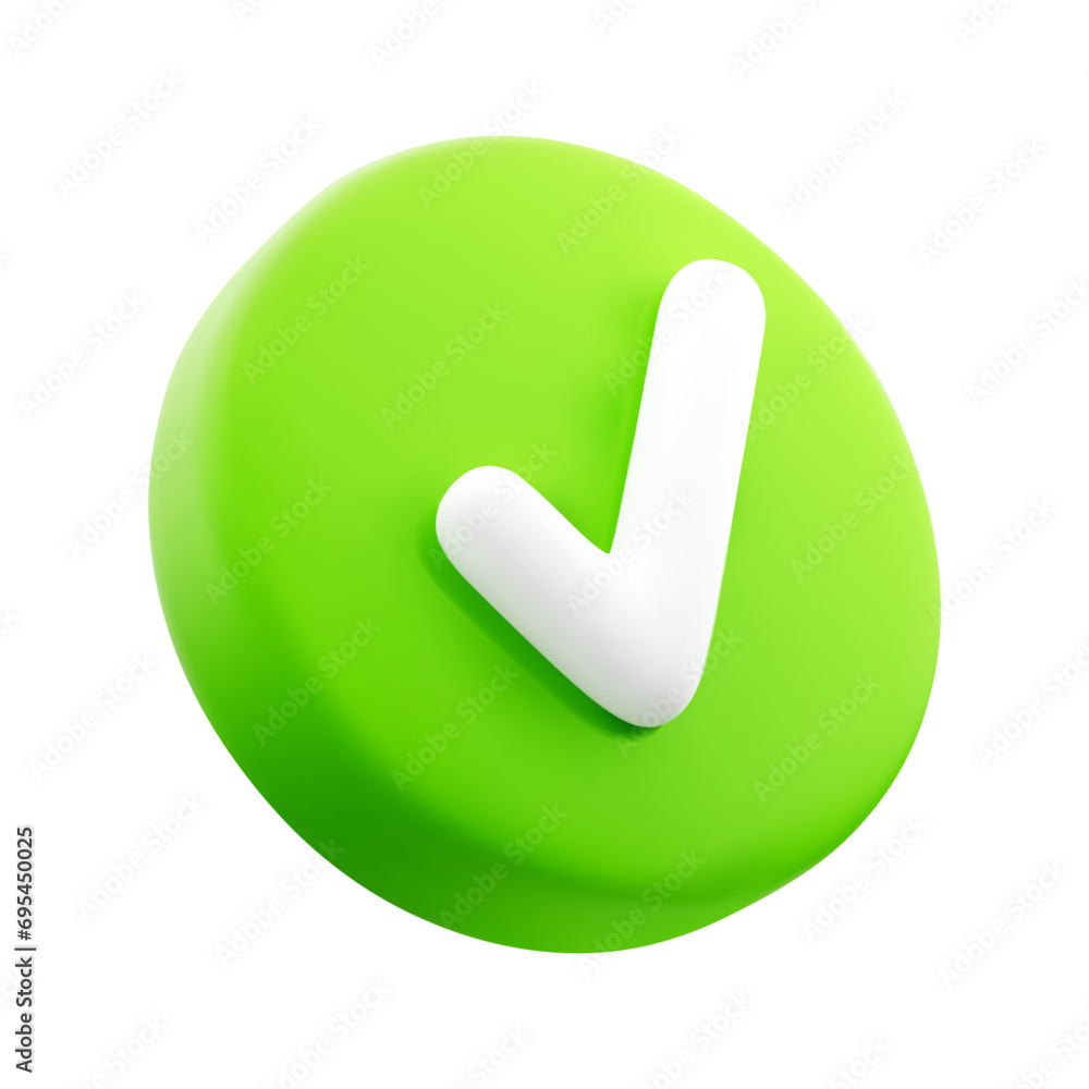 3D Green Check Mark Button Isolated on White Background. Design Element ...