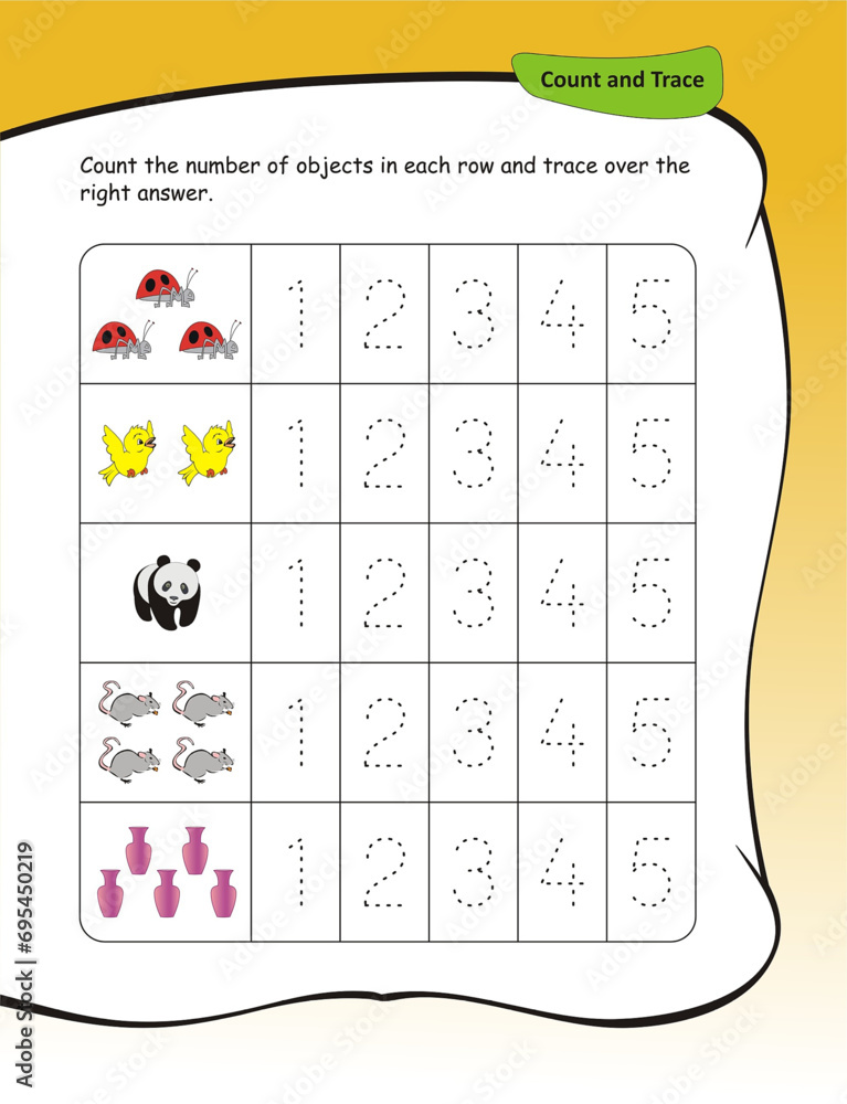 Count and trace number worksheet for kids. Counting 0 to 5, Numbers ...