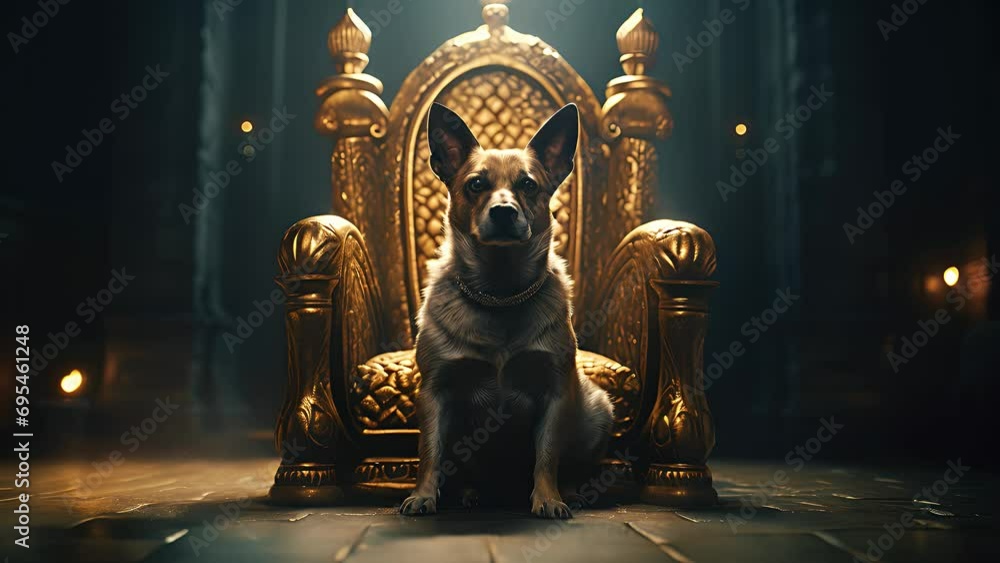 Dog sitting on a throne with king crown. Created with Generative AI ...