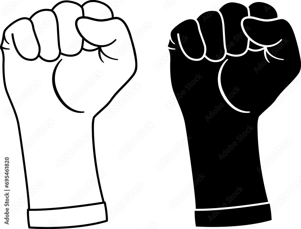 Clenched Fist Icons Up. Black and White Vector Icons. Symbol of Protest ...